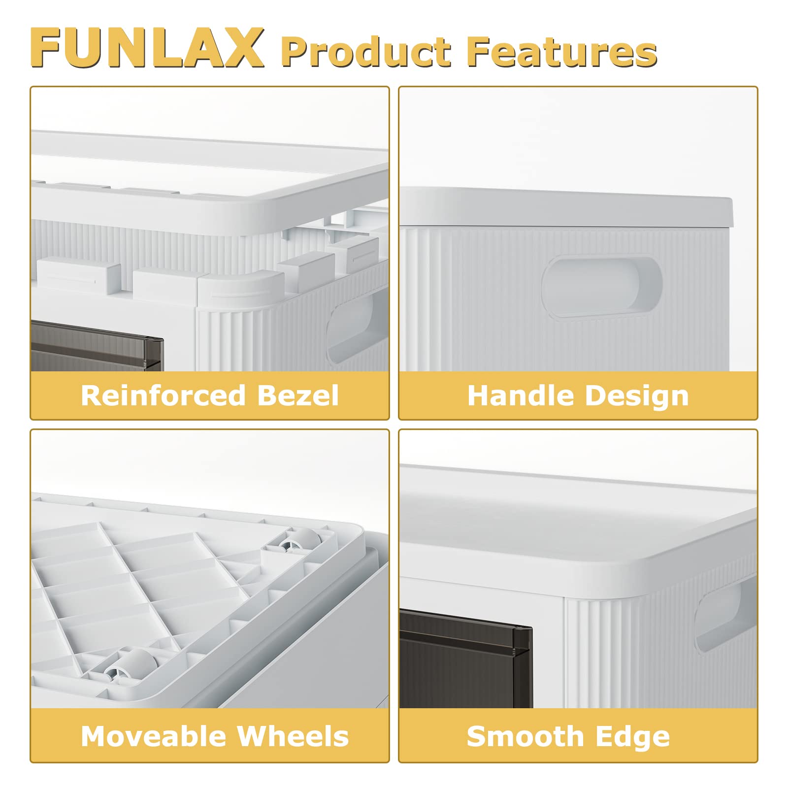 FUNLAX Collapsible Storage Bins with Lids, 14 Gal Foldable Stackable Storage Bins with Doors and Wheels, Folding Storage Boxes Set 3 Pack for Closet, Bedroom, Laundry, Home Organizer and Storage