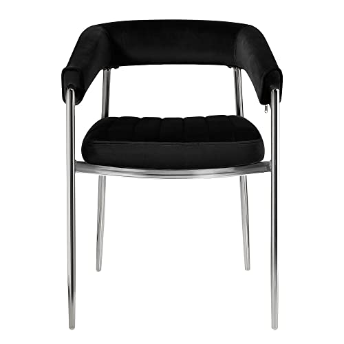 Bekrvio Dining Chairs Set of 2 Kitchen Dining Room Chairs with Arms and U-Shape Backrest, Mid Century Modern Living Room Accent Chair, Velvet Upholstered Kitchen Chairs with Metal Chrome Legs, Black