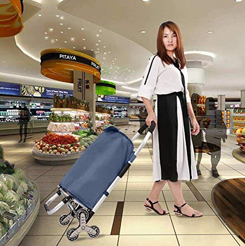 ATAAY Shopping Trolley, 2in1 Folding Shopping Cart & Hand Truck Super Loading 50kg - Labor Saving for Stair Climbing with Adjustable Bungee Cord (B: Blue)