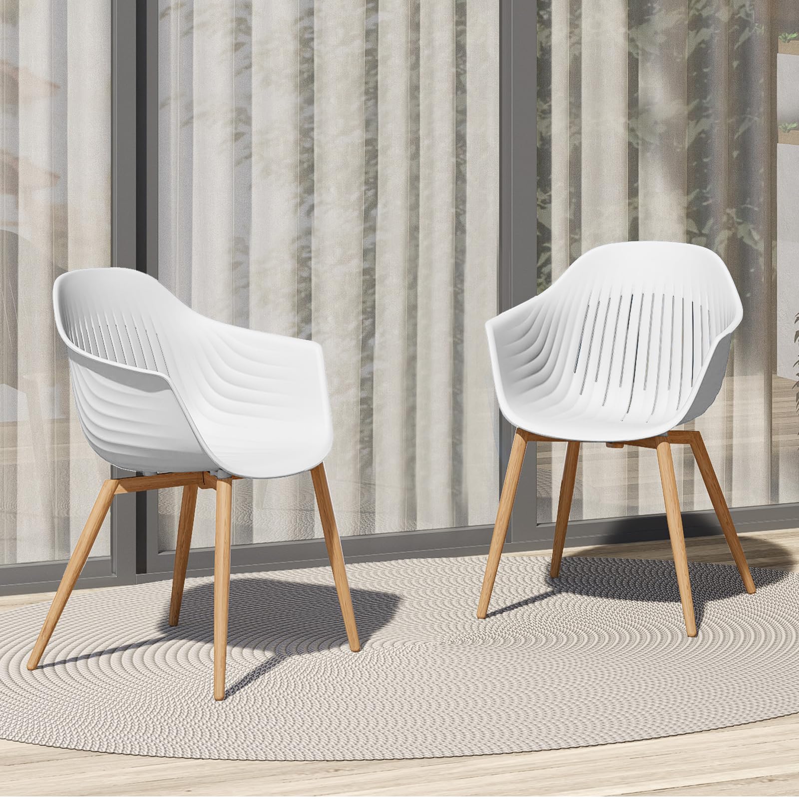 Grand patio Outdoor Dining Chairs Set of 4 Indoor Outdoor Modern Recycled Plastic Dining Chair, Rust Free Frame, Woodgrain Legs, Whale Modeling Design for Kitchen, Dining (Light Gray)