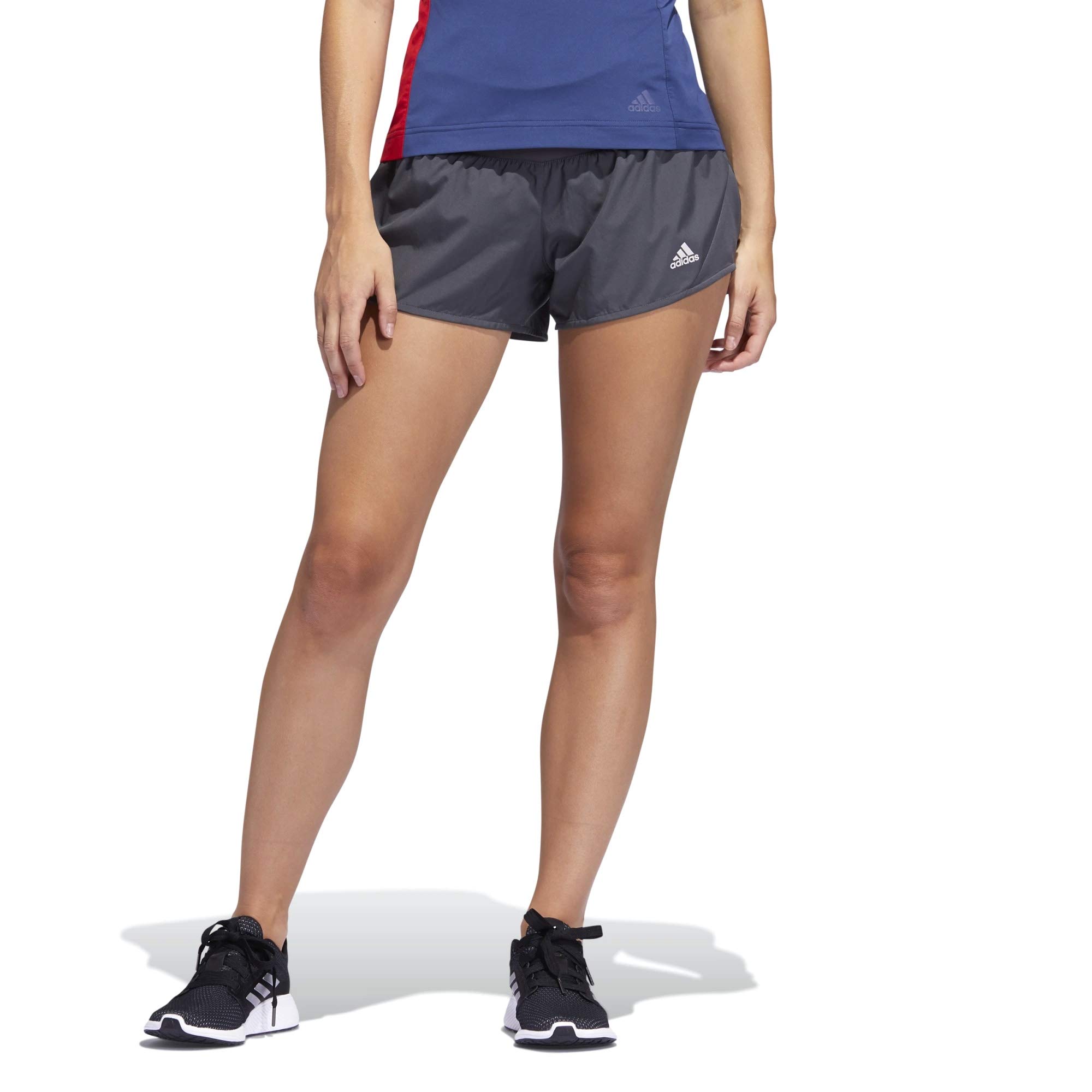 adidas Women's Run It Short Personal Best 3-Stripes Gray Large 4"