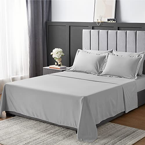 QSTEHEML Queen Comforter Set 7 Pieces, Solid Color Light Grey Queen Bedding Sets, Soft Queen Bed in a Bag with Comforter, Flat Sheet, Fitted Sheet, Pillow Shams and Pillowcases for All Season