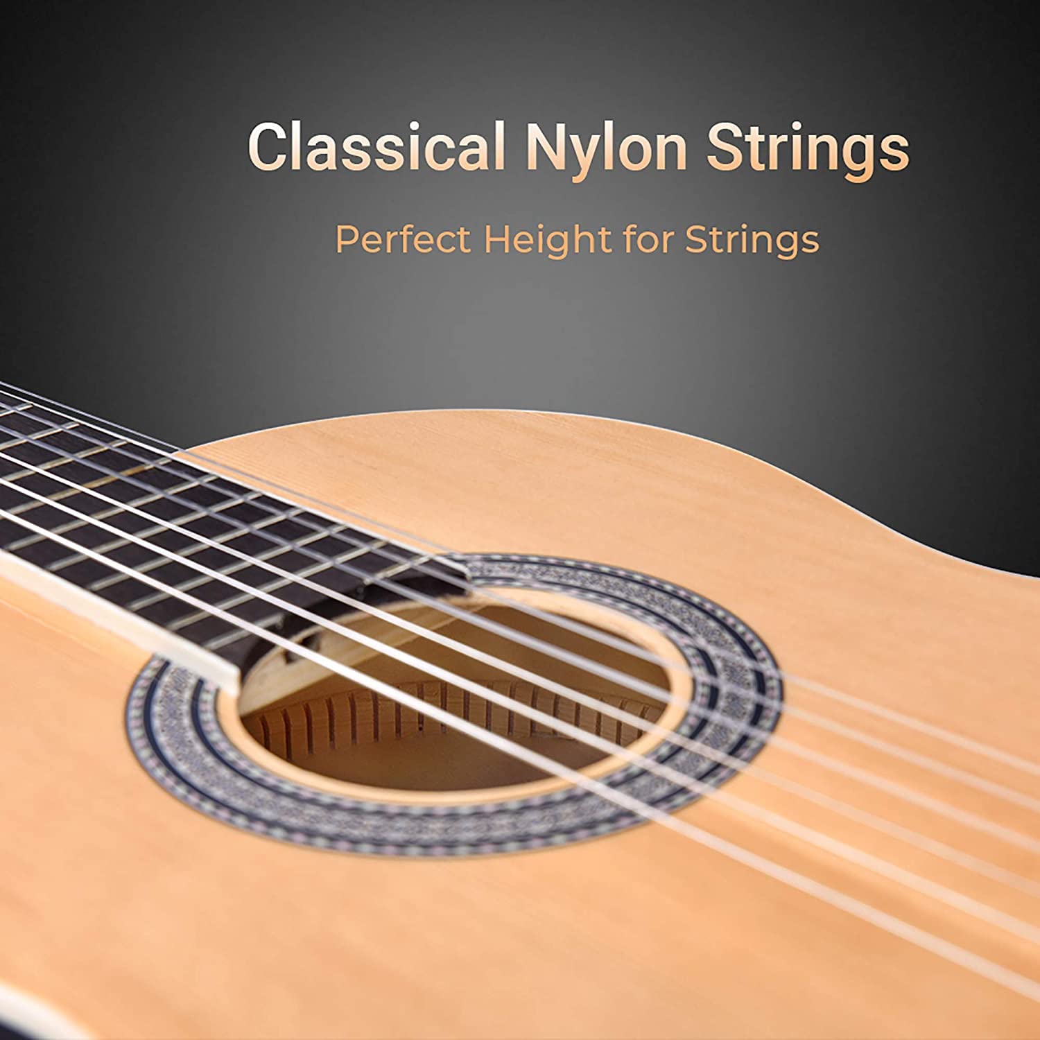 ADM Full Size Classical Nylon Strings Acoustic Guitar 39 Inch Classic Guitarra Starter Bundle for Adult with Free Lessons, Gig Bag, Tuner, Footstool, Kids Student Beginner Kits, Nature