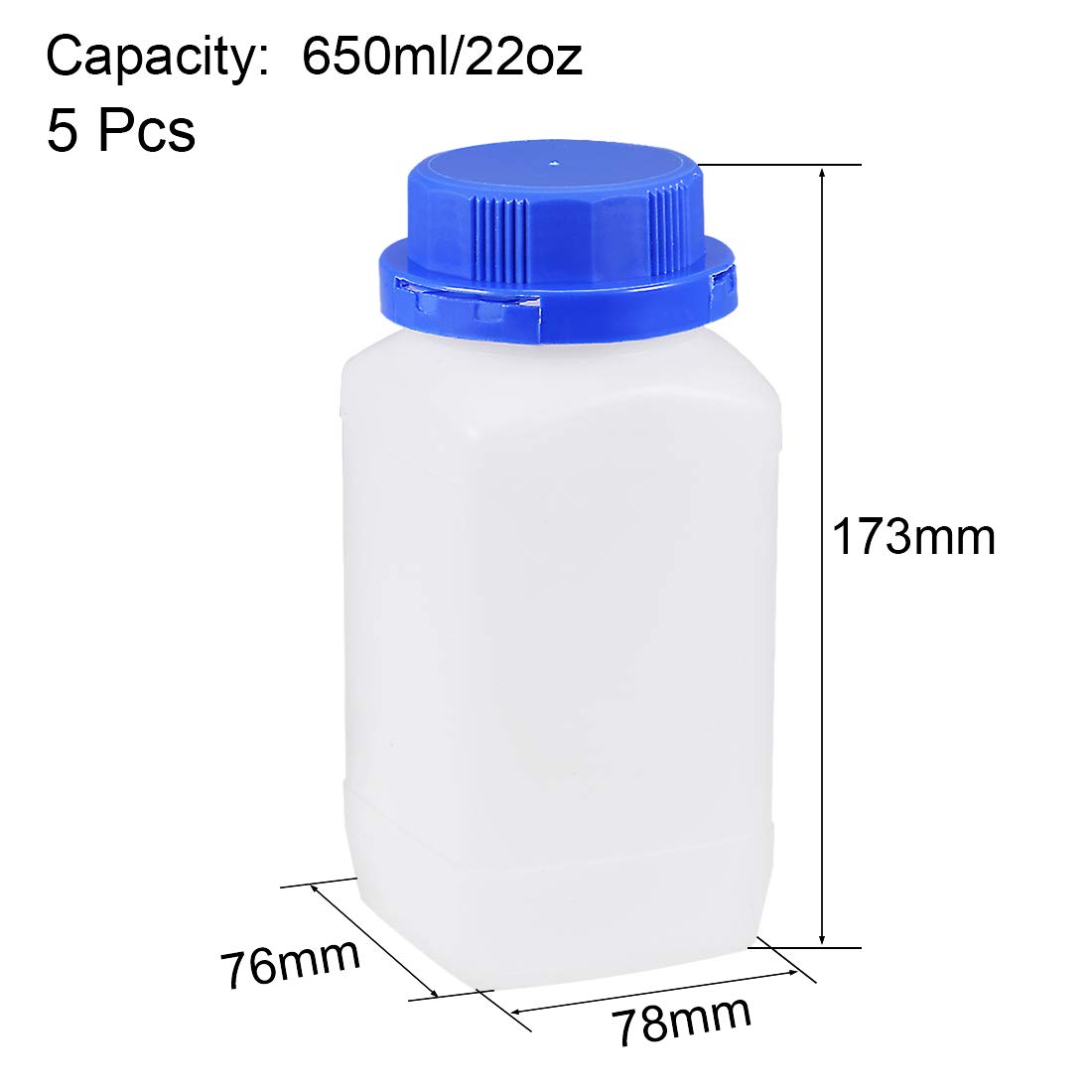 uxcell Plastic Lab Chemical Reagent Bottle 650ml/22oz Wide Mouth Sample Sealing Liquid Storage Container Translucent 5pcs