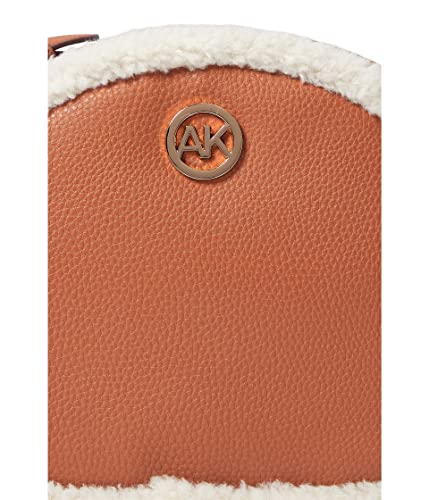 Anne Klein Dome Crossbody, Cream Shearling w/Saddle-Black