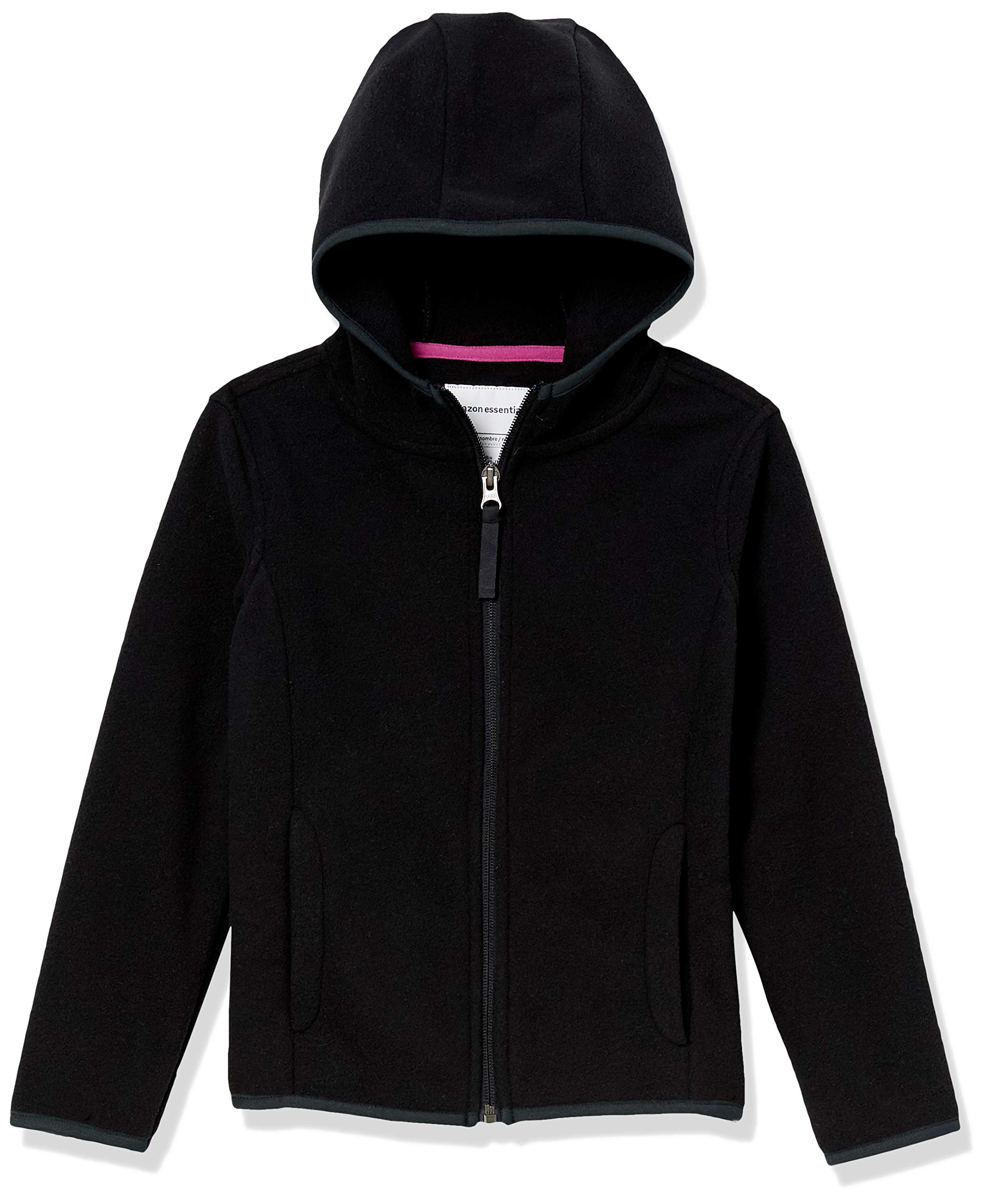Amazon Essentials Girls' Polar Fleece Full-Zip Hooded Lightweight Jacket, Black, Medium