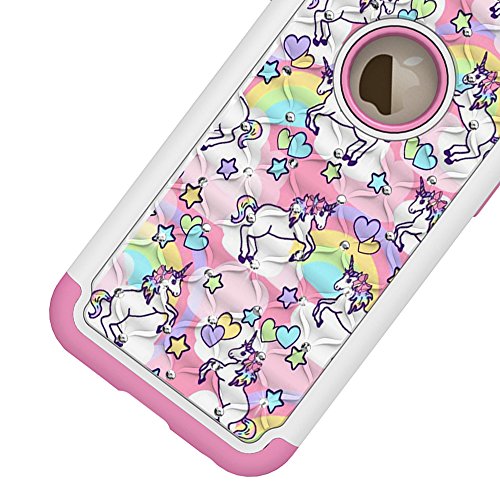 iPhone 6S Case, iPhone 6 Bling Case, Rainbow Unicorn Pattern Heavy Duty Shockproof Studded Rhinestone Crystal Bling Hybrid Case Silicone Protective Armor for Apple iPhone 6S iPhone 6