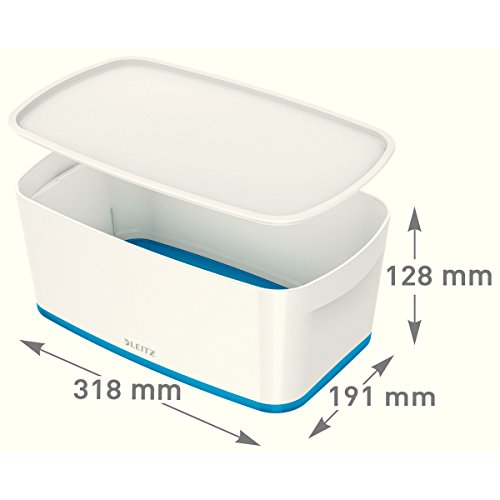 Leitz A5 MyBox Small with Lid, Storage Box for Home and Office, 5 L, High Gloss, Plastic, White/Blue Metallic;MyBox