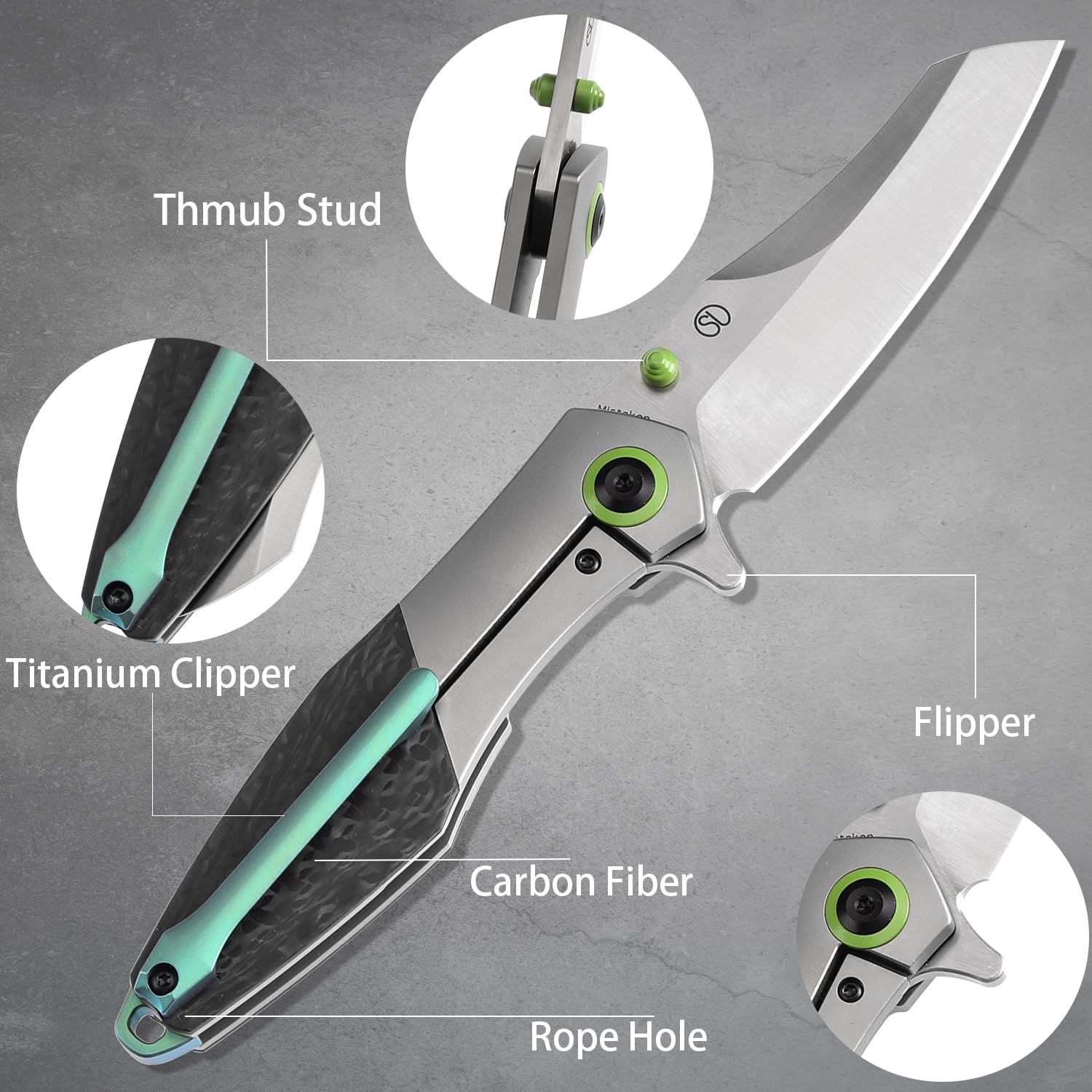 KANSEPT Mistaken Folding Knives for Men EDC Camping Pocket Folding Knife 3.58'' Satin CPM 20CV Blade with Titanium Twill Carbon Fiber Handle Everyday Carry K1053A2