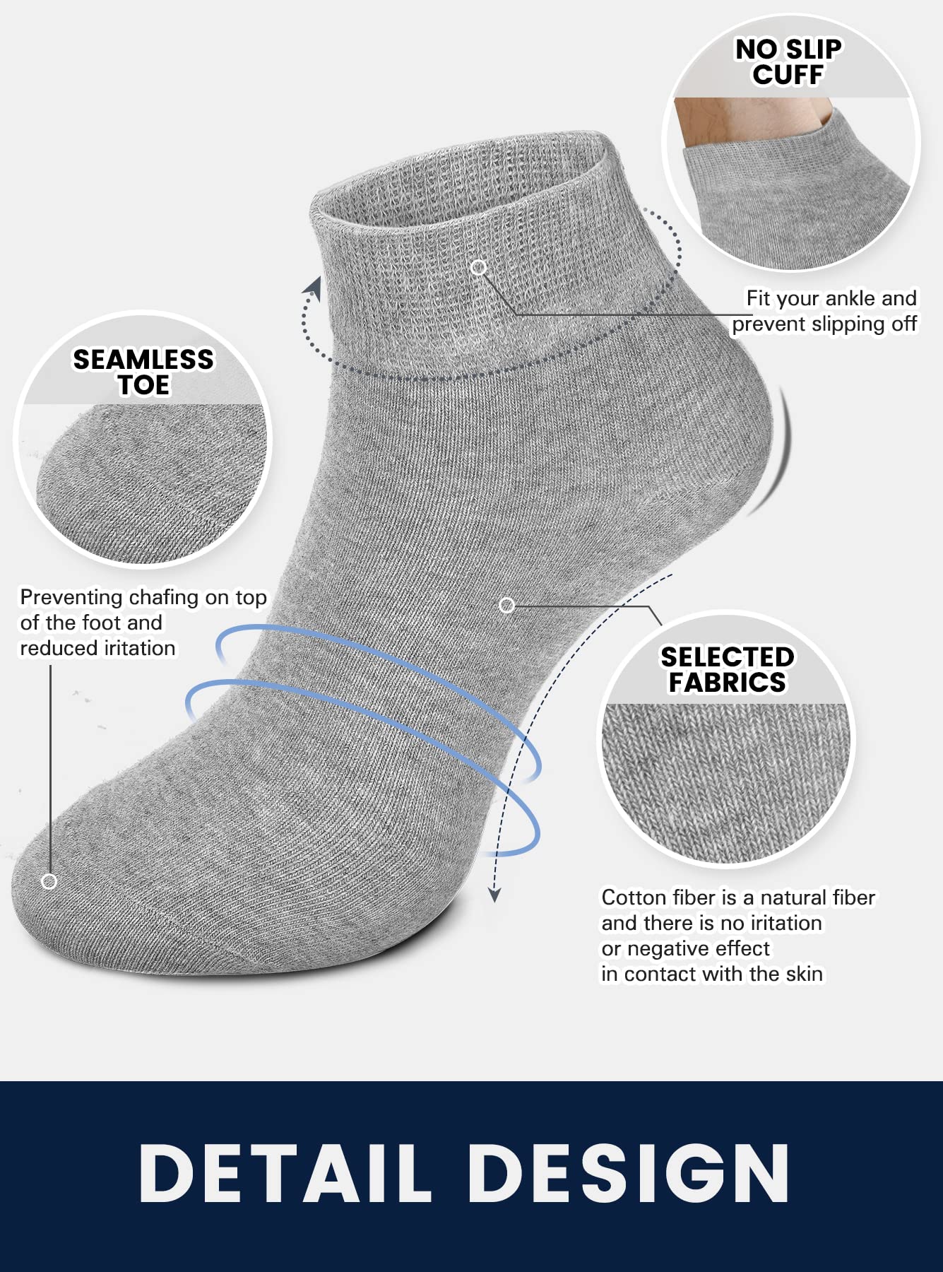 ACTINPUT Ankle Socks for men Non Slip Cotton Socks No Show Socks Classic Low Cut Casual Socks