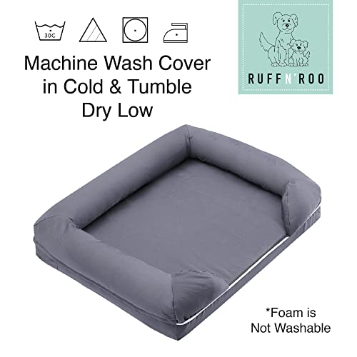 Classic Brands Ruff n' Roo X-Large Waterproof Bolster Cotton and Memory Foam Dog Bed with Non-Slip Bottom, Grey