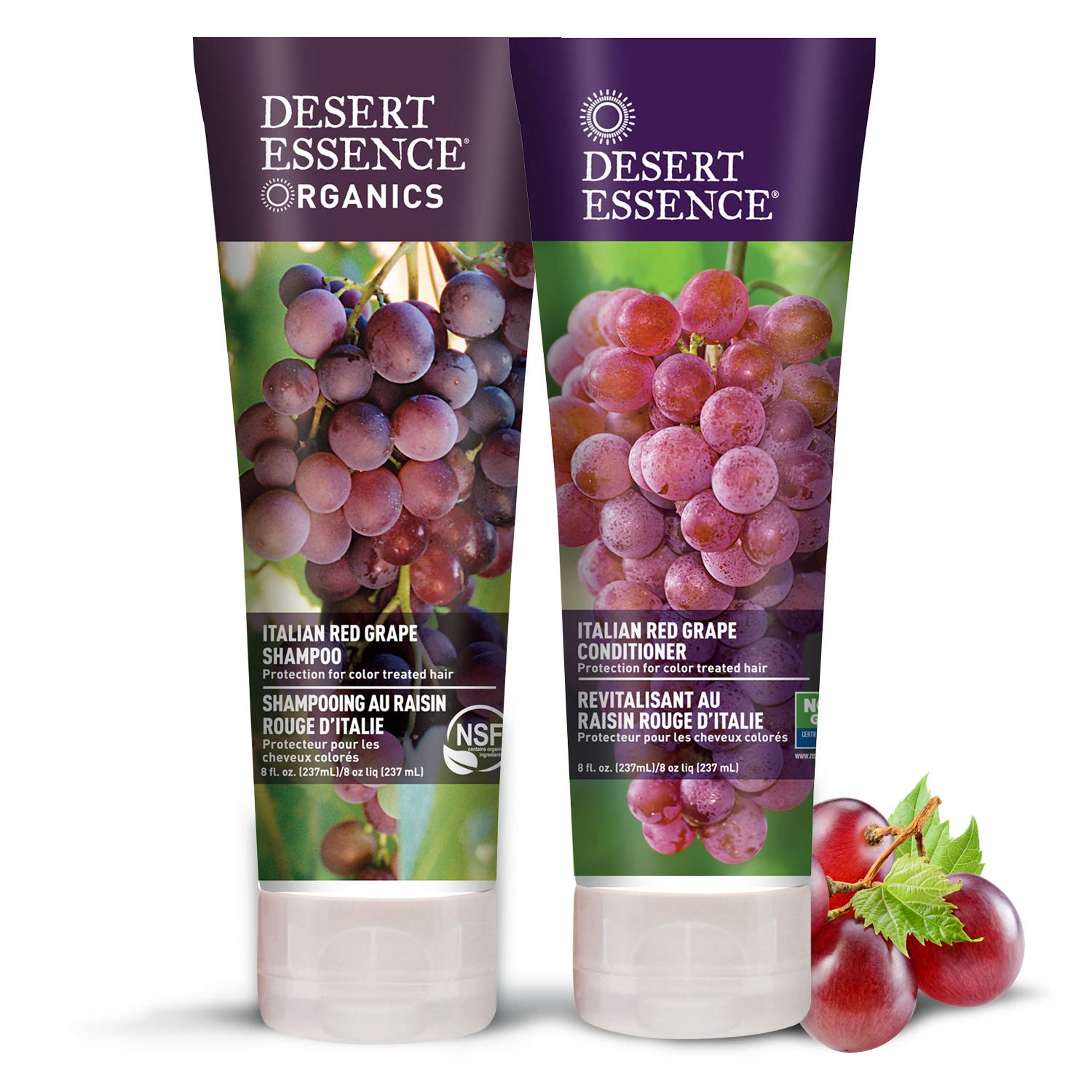 Desert Essence Italian Red Grape Shampoo UV Damage & Color Protection Cleanser Infused with Resveratrol, Organic Grape Seed & Maca Root - Vegan, Gluten-Free, Cruelty-Free - 8oz (Pack of 2)