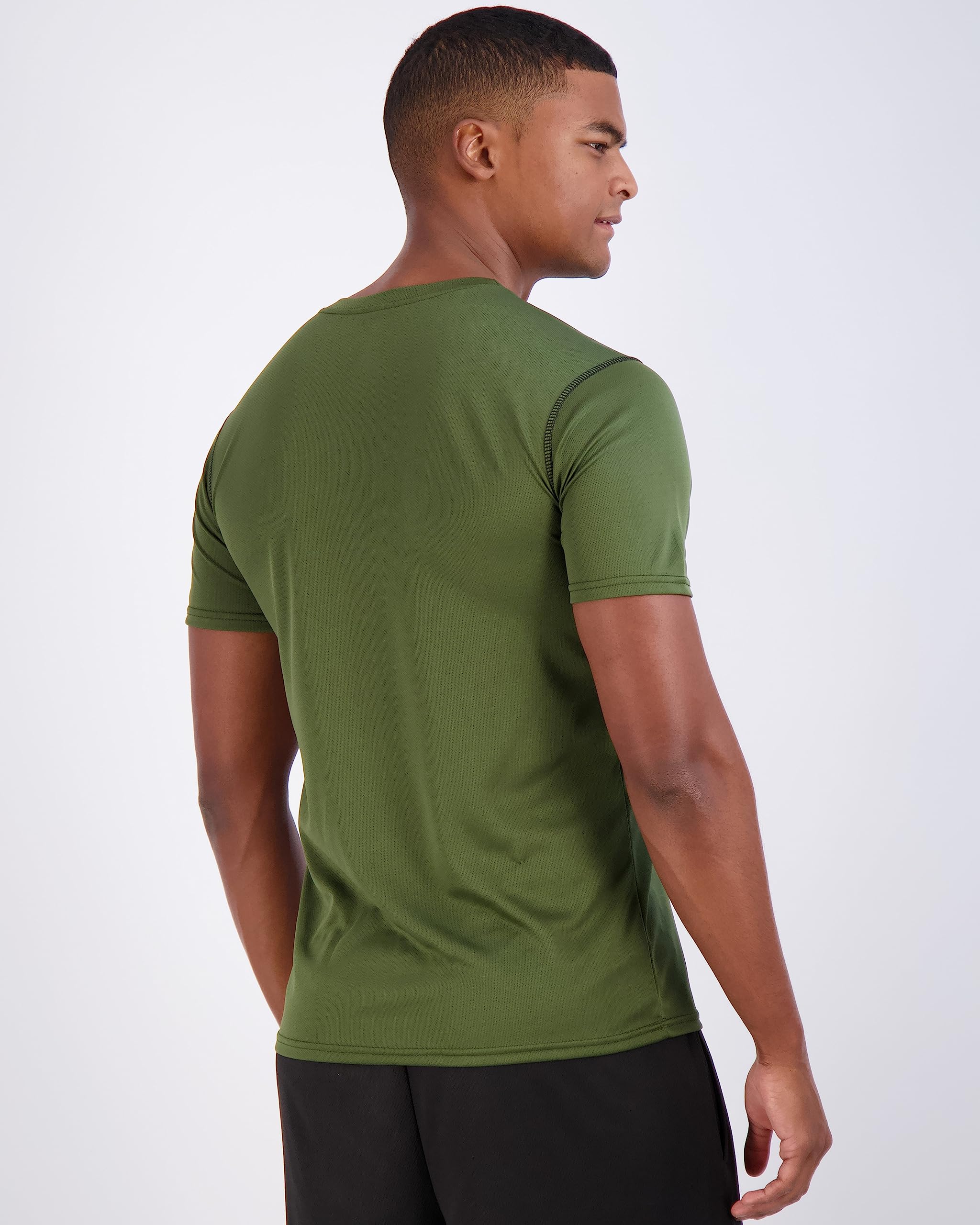 5 Pack: Men’s V Neck Mesh Active T-Shirt Essentials Performance Workout Gym Training Quick Dry Fit Dri Breathable Short Sleeve Under Shirt Athletic Sport Fitness Exercise Running Top SPF,Set 4-L