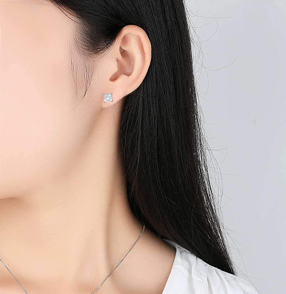 5 Pairs 18K White Gold Plated Princess Cut Clear Cubic Zirconia Stud Earring Pack