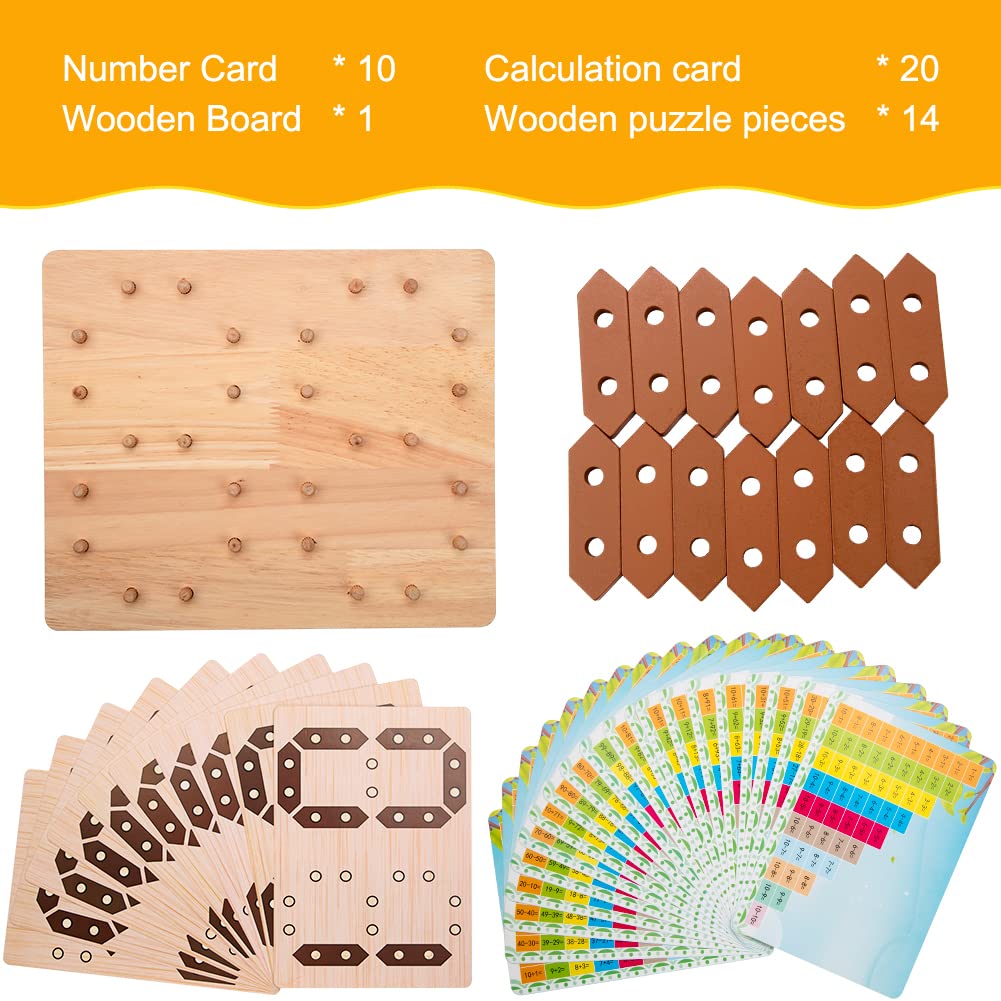ThinkMax Wooden Number Puzzles, Number Peg Boards for Toddlers, Preschool Education Math Stacking Block, Christmas and Birthday Gifts for Boys Girls