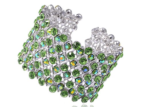 Alilang Silvery Tone Iridescent Peridot Green Colored Rhinestones Cuff Wrap Bracelet