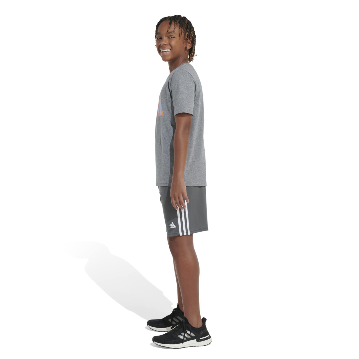 adidas Boys' Short Sleeve Cotton Jersey Logo T-Shirt Tee, Classic Camo Gray, Small