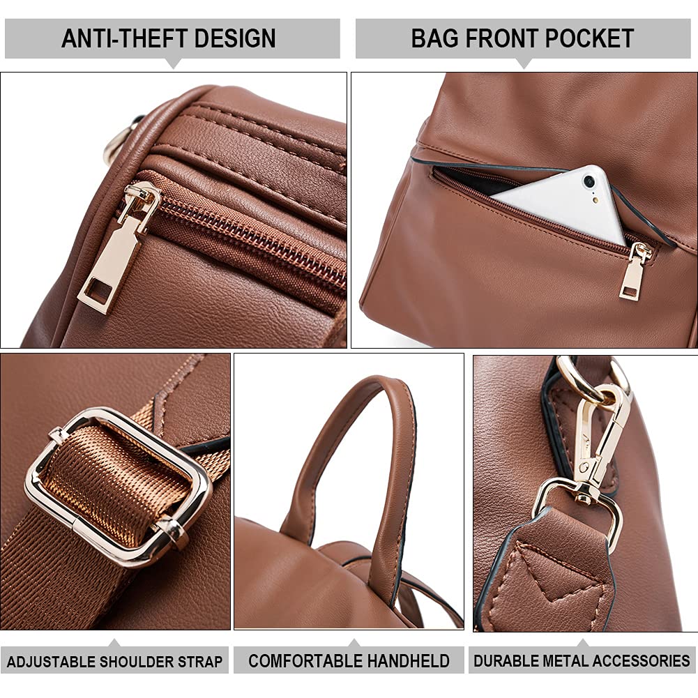 CLUCI Womens Backpack Purse Fashion Leather Ladies Travel Large Designer Convertible Shoulder Bags Pure Brown