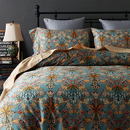 Vintage Style King Duvet Cover Garden Floral Duvet Cover 100% Cotton Boho Flower Comforter Cover Luxury Floral Bedding Sets Chic Flower Pattern Duvet Quilt Cover for Men Women