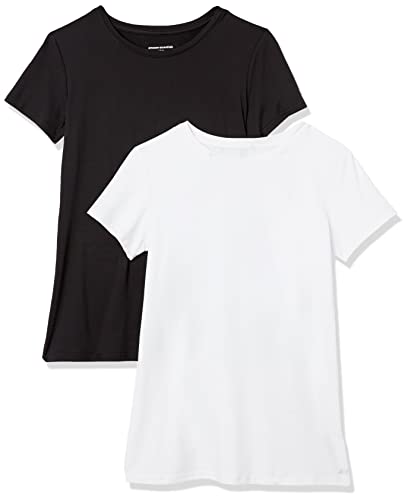 Amazon Essentials Women's Tech Stretch Short-Sleeve Crewneck T-Shirt (Available in Plus Size), Pack of 2, Black/White, Large