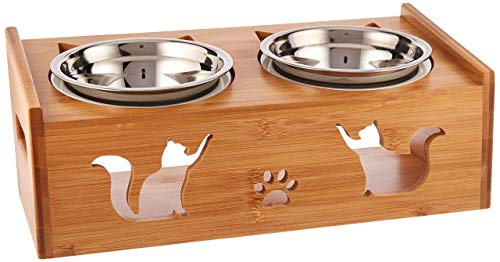 Lepet Elevated Dog Cat Bowls, Raised Pet Feeder Solid Bamboo Stand Perfect for Cats and Small Dogs (4 Bowls Incline)