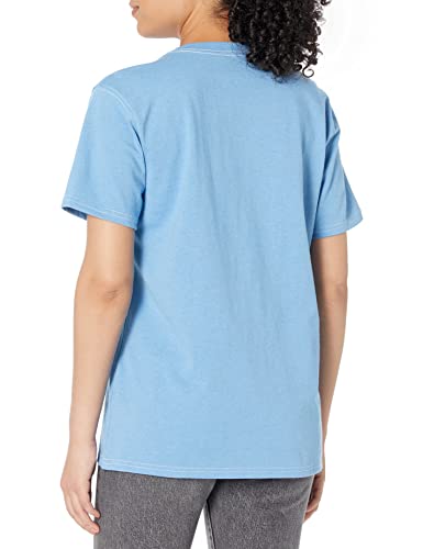 Carhartt womens Short-sleeve T-shirt Loose Fit Heavyweight Short Sleeve Pocket Logo Graphic T shirt, Blue Lagoon Heather, Small US