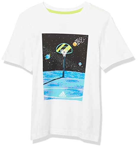 adidas Boys' Big Short Sleeve Game On Novelty T-Shirt, White, Small (8)