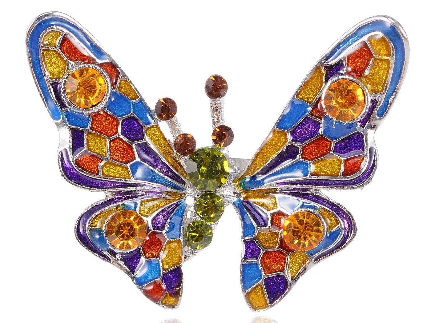 Alilang Womens Silvery Tone Sparkle Colorful Crystal Rhinestone Enamel Butterfly Bug Adjustable Ring