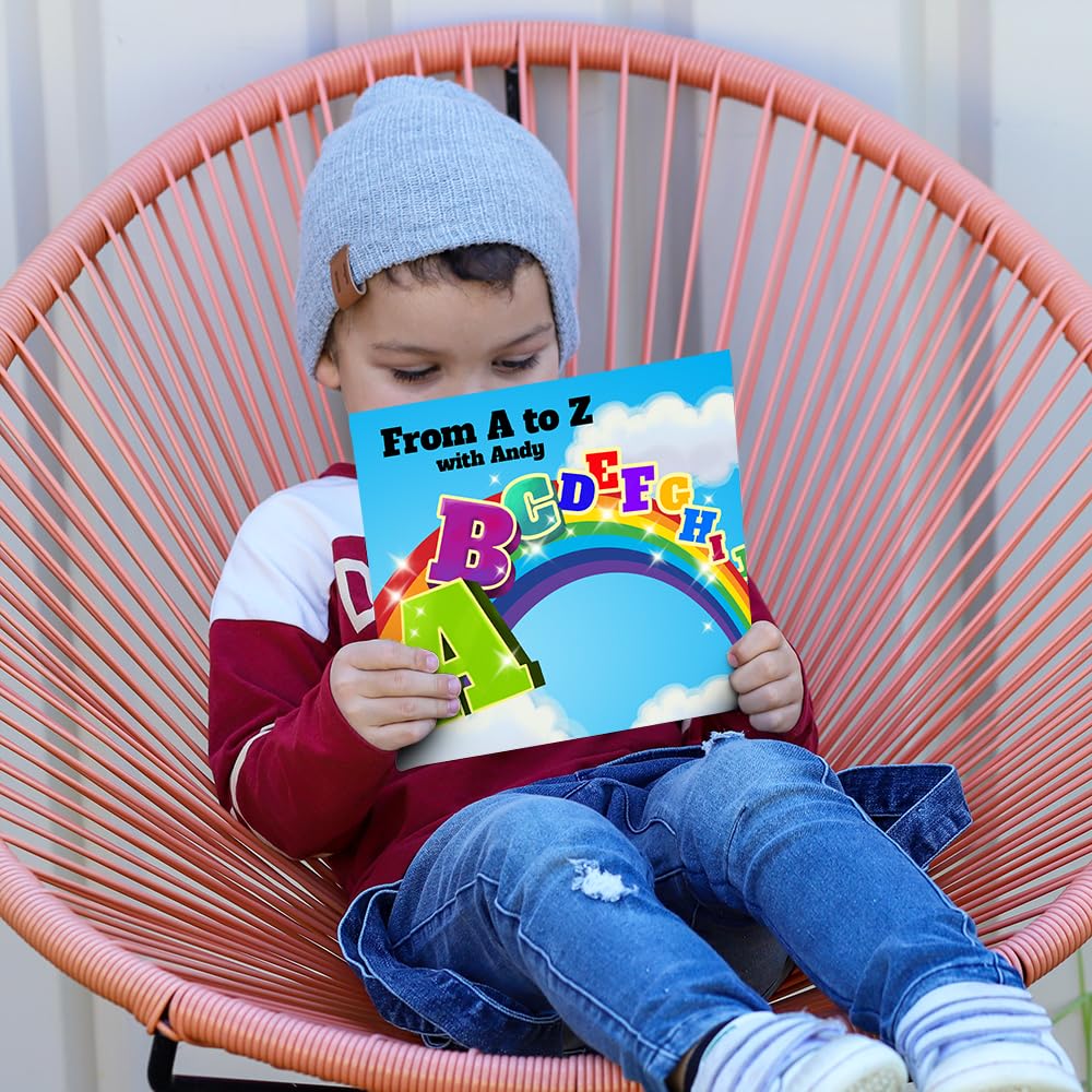 Personalized Story Book by Dinkleboo - from A to Z - for Kids Aged 0 to 8 Years Old - Makes Learning Alphabet Fun and Engaging - Printed on Smooth Satin Paper - Soft Cover (8"x 8")