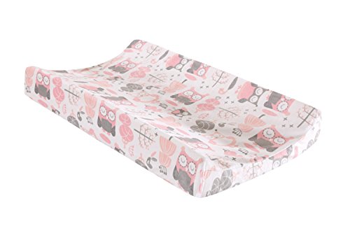Levtex Baby - Night Owl Pink Diaper Changing Pad Cover - Fits Most Standard Changing Pads - Tossed Owls and Trees - Pink, Grey, White - Nursery Accessories - Plush