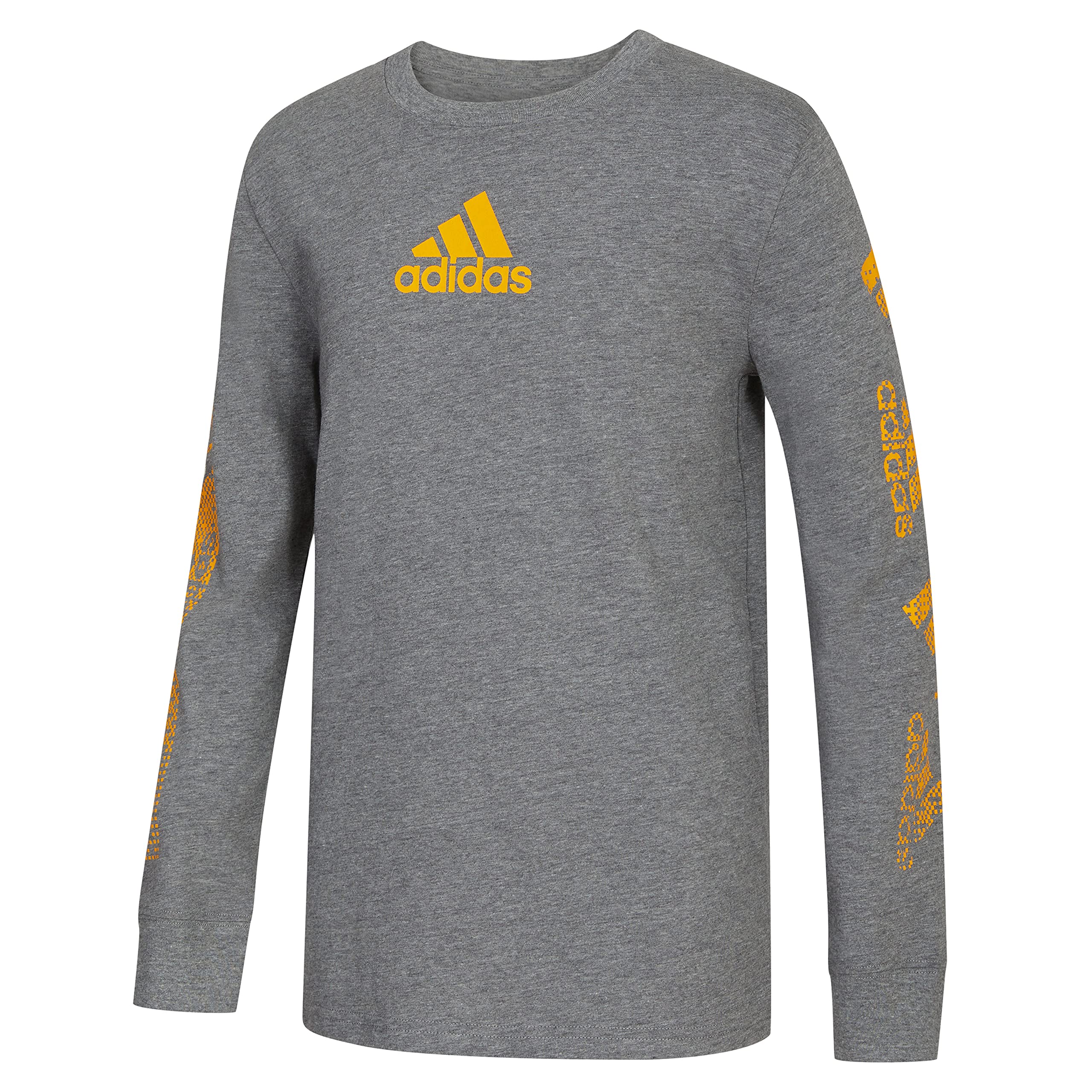 adidas Boys' Long Sleeve Pixel Brand Tee, Charcoal Grey Heather, 5
