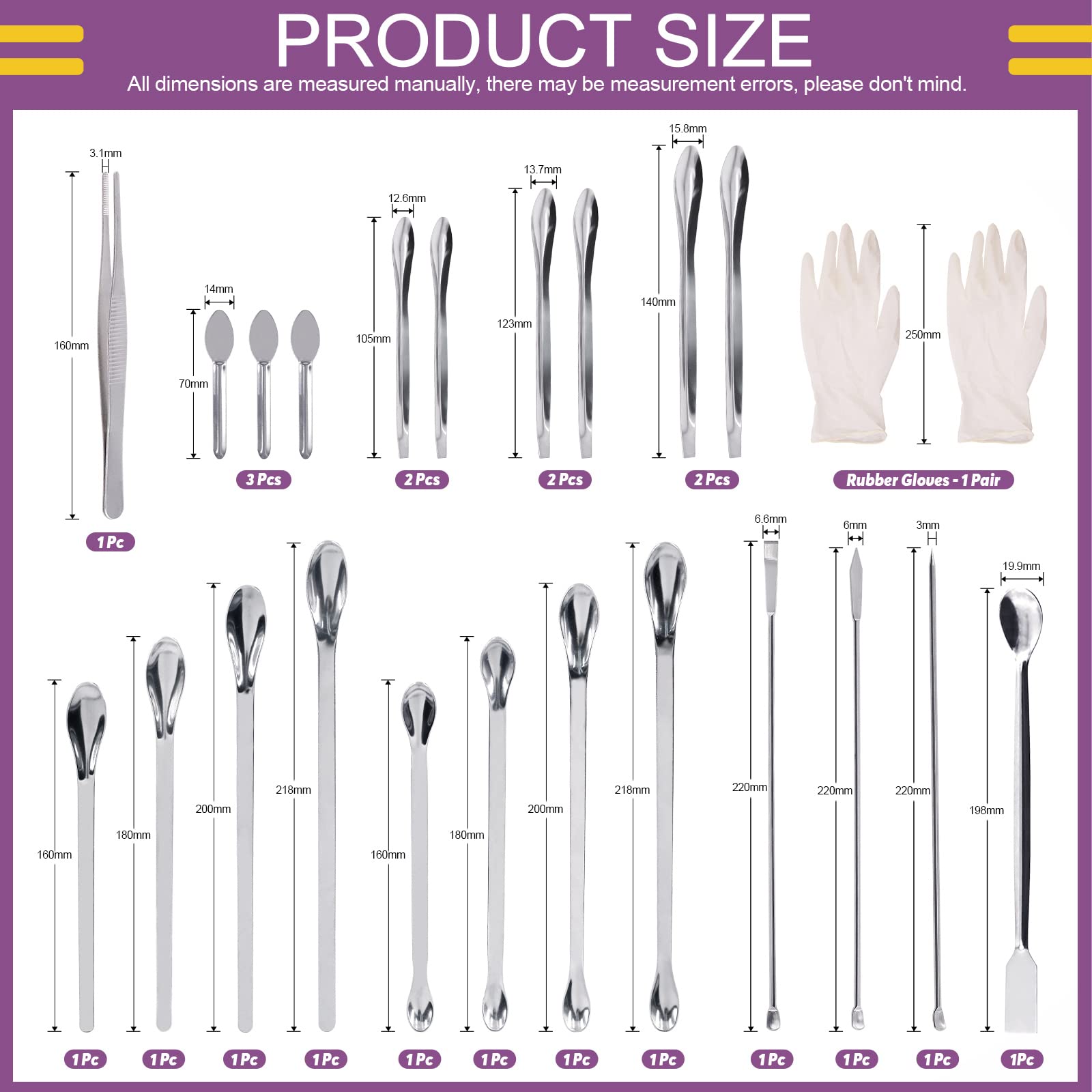 Swpeet 23Pcs Stainless Steel Micro Lab Scoop Spoon Lab Spatulas Assortment Kit, Pill Filler Tamper Tool Micro Spatula Steel Spoon Reagent Laboratory Mixing Spatula Long Sampling Spoon for Powders Gel