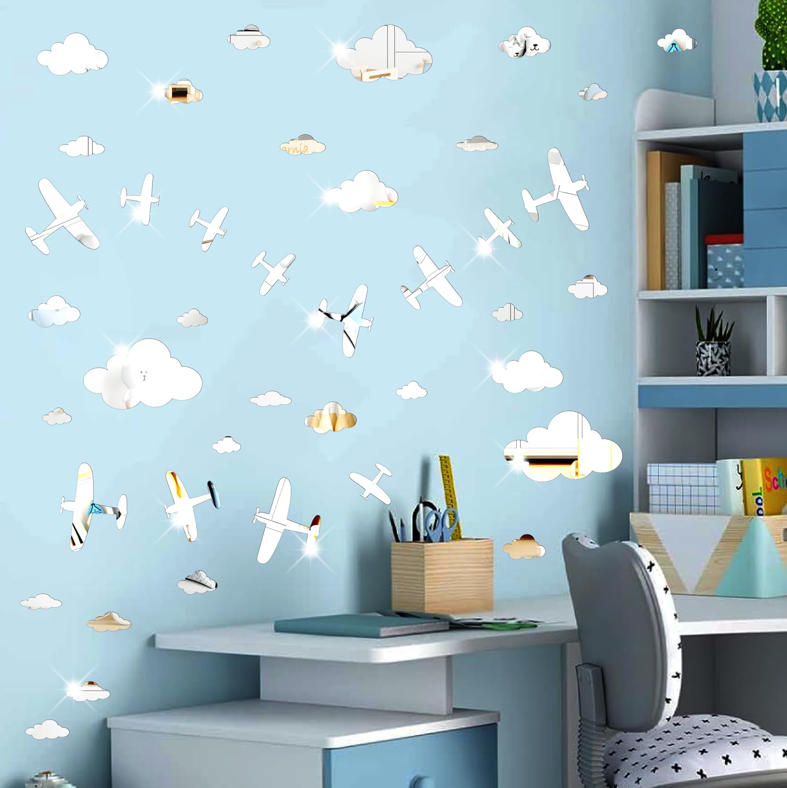 Moon Star Wall Decals Retro Star Wall Decals Starburst Vinyl Gold Wall Stickers White Cloud Wall Decals Sparkle Wall Stickers Gold Star Wall Stickers for Nursery Bedroom Kids Room Decor