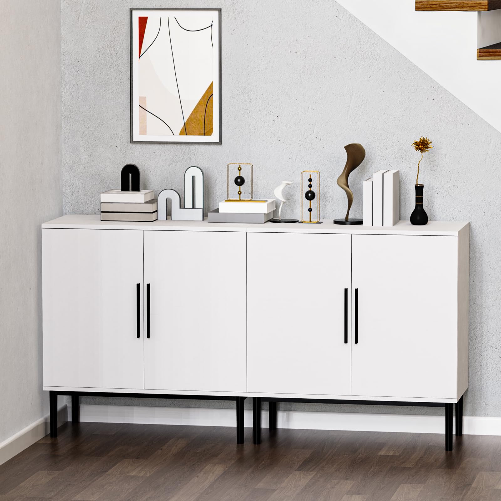 REHOOPEX Storage Cabinet, Modern Accent Buffet Cabinet, Free Standing Sideboard and Buffet Storage with Door, Wood Buffet Sideboard for Bedroom, Living Room, Kitchen or Hallway (1, White)