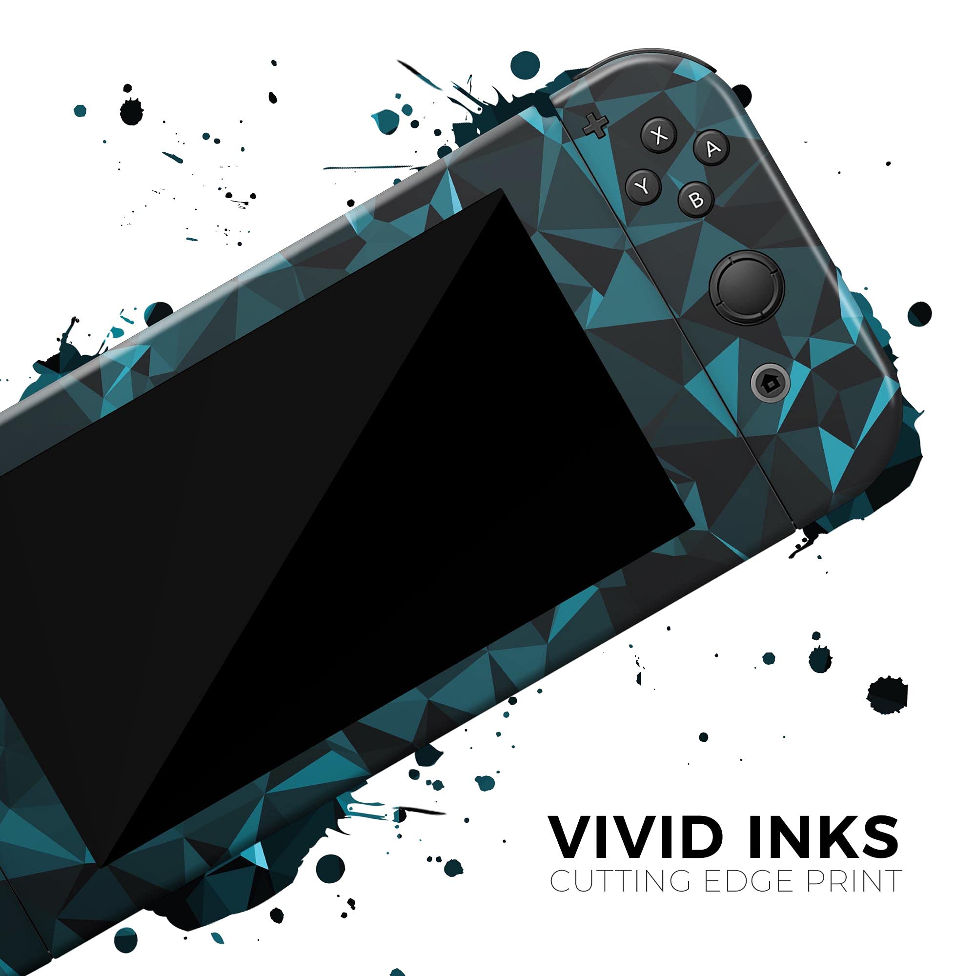 Design Skinz - Compatible with Nintendo Switch OLED Console Bundle Skin Decal Protective Scratch-Resistant Removable Vinyl Wrap Cover Turquoise and Black Geometric Triangles + Dock Joy‑Con