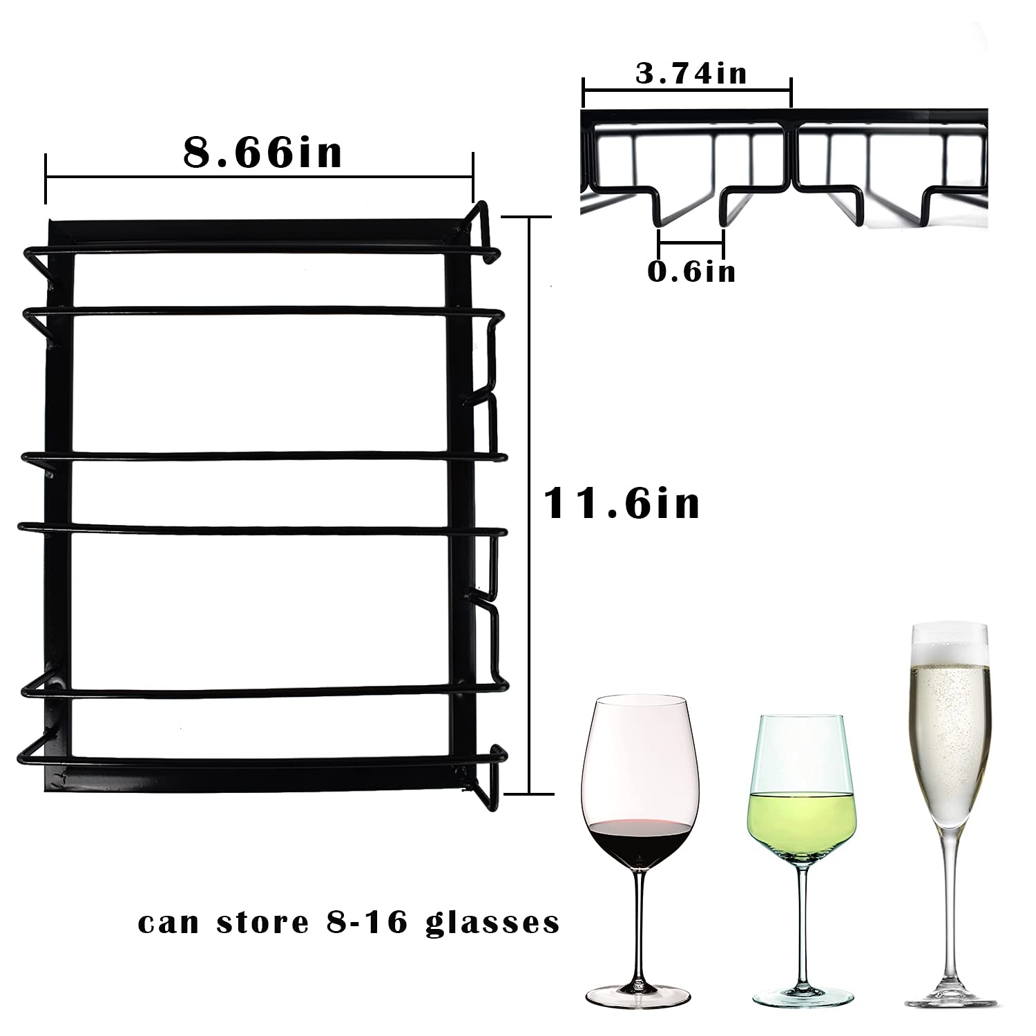 AMUFYSHH 3 Rows Wine Glass Rack for Under Cabinet, Hanging Wine Glasses Metal Stemware Racks, Storage Organizer for Kitchen Cabinet Bar(SINGLE)