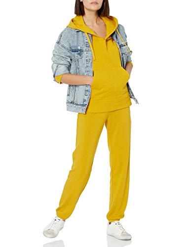 Amazon Essentials Women's Classic-Fit Long-Sleeve Open V-Neck Hooded Sweatshirt - Discontinued Colors, Dark Yellow, X-Large