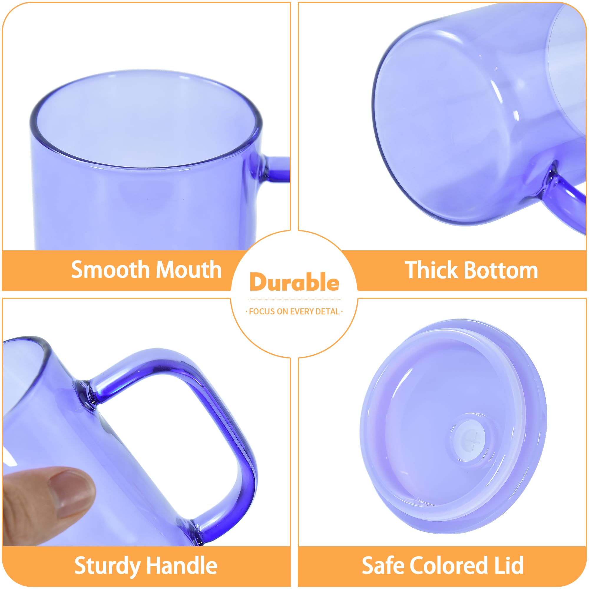 FECBK 15 oz Sublimation Glass Mugs Set, 8 Pack Colorful Tumblers with Handle, Lids & Straws, Reusable, for Beer, Juice, Iced Coffee