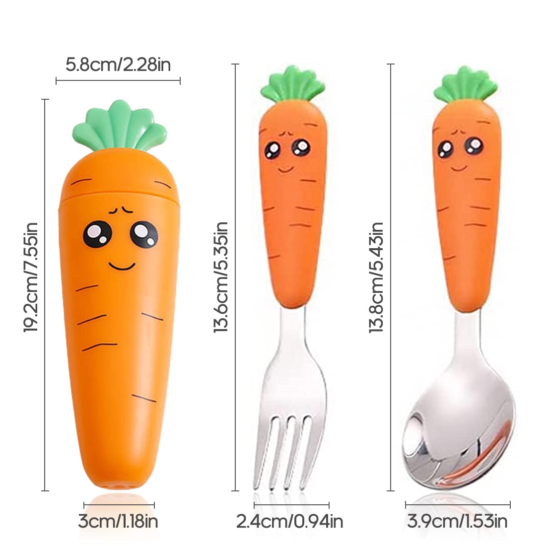 Travel Cutlery Set Baby With Case, 2 PCS Toddler Utensils, Kids Spoon And Fork Self-Feeding, Carrot Child Flatware Sets, Stainless Steel Fun Baby Silverware