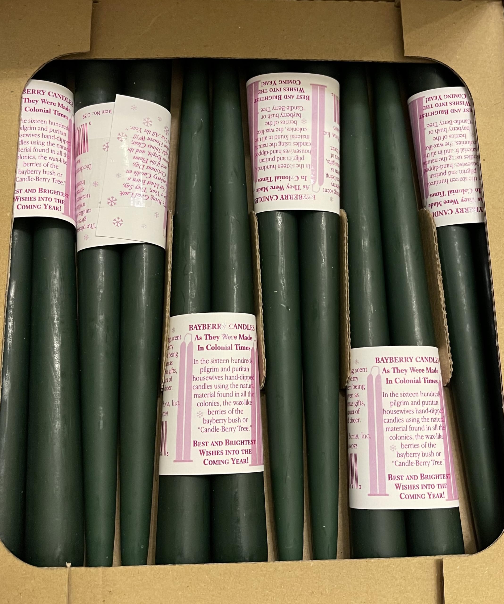 Biedermann & Sons Traditional Hand-Dipped 10-Inch Long Tapered Candles 6 Pairs, Bayberry Green