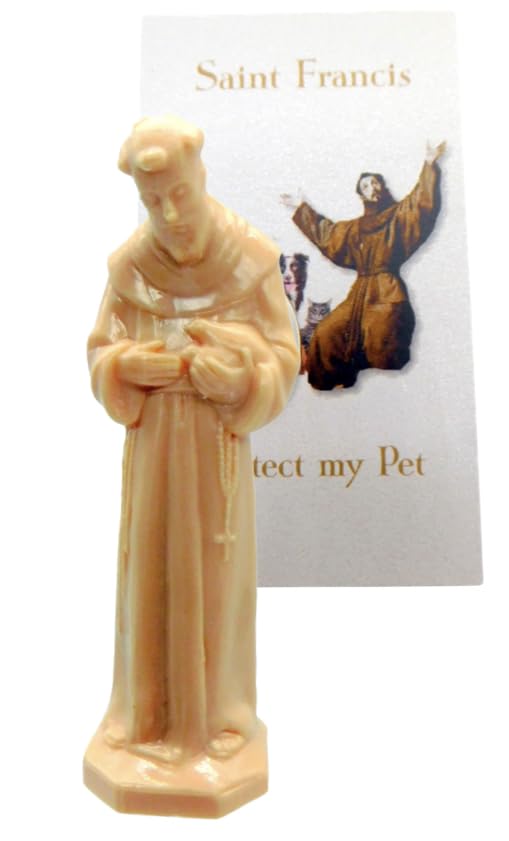 Westmon Works St Francis Pet Prayer Set Holy Card Patron Saint Novena Prayer with Plastic Saint Statue for Dog and Cat Owners