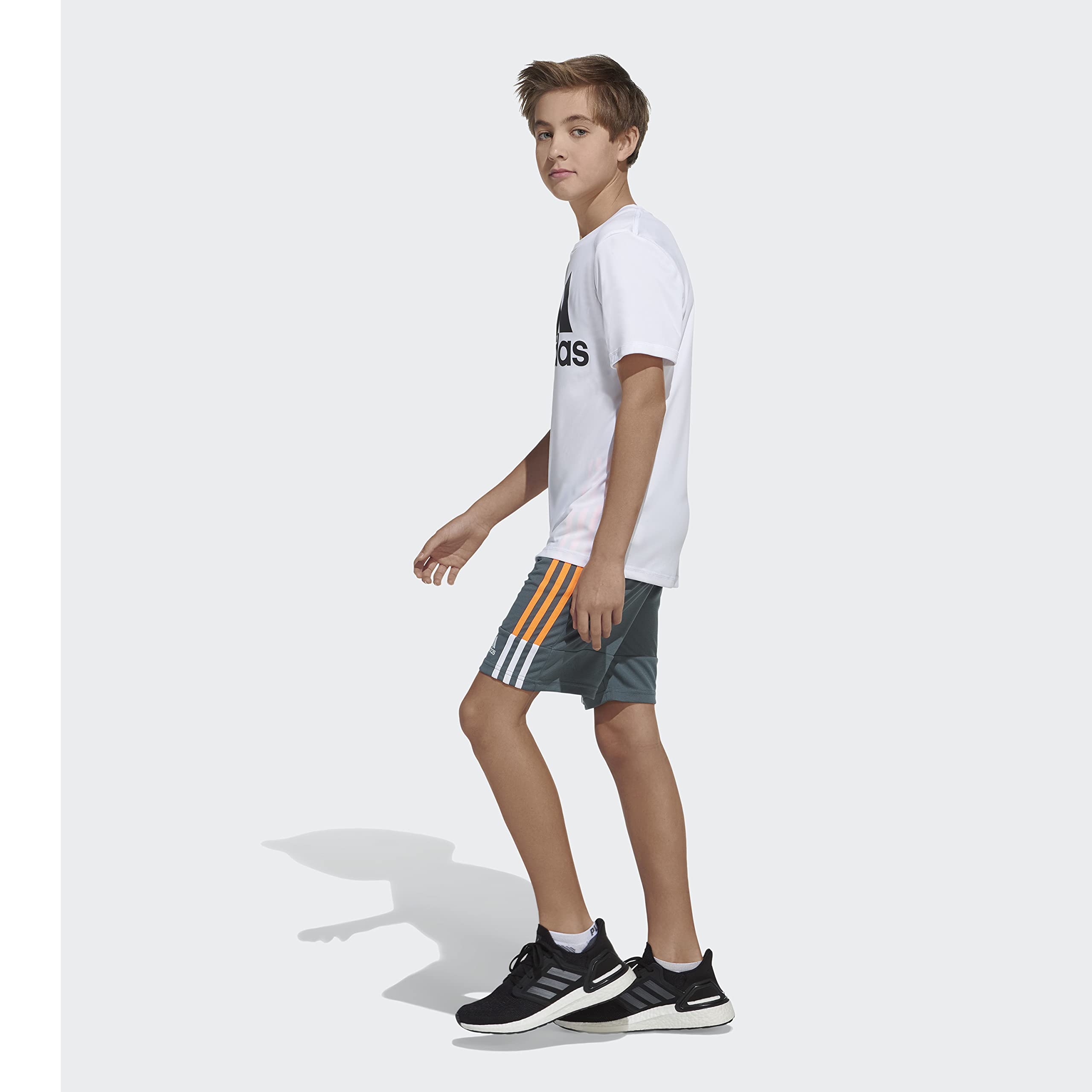 adidas Boys' Clashing 3-Stripes Shorts, Grey/Orange, Small