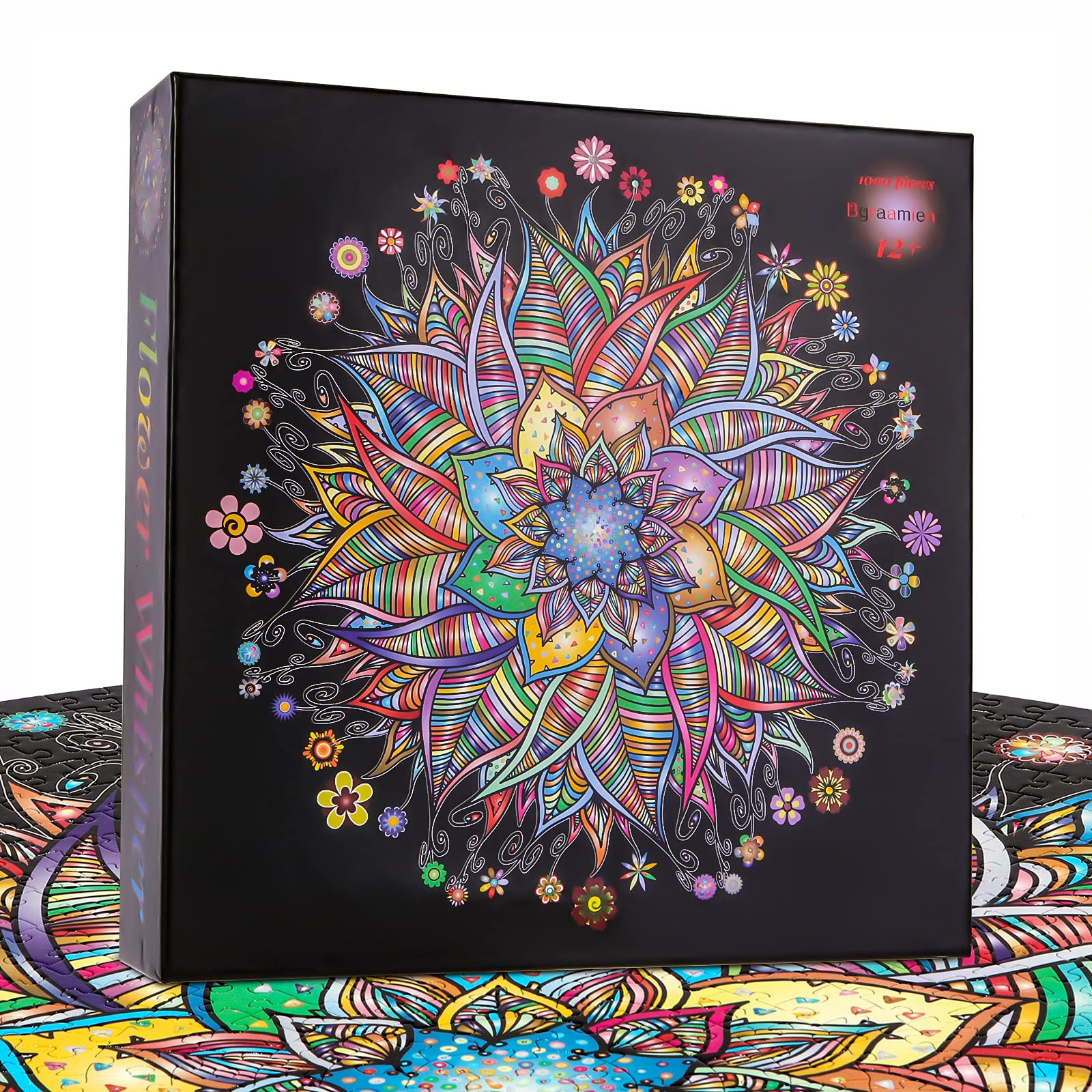 Bgraamiens Puzzle-Flower Whisper-1000 Pieces Round Puzzle Color Challenge Jigsaw Puzzles for Adults and Kids