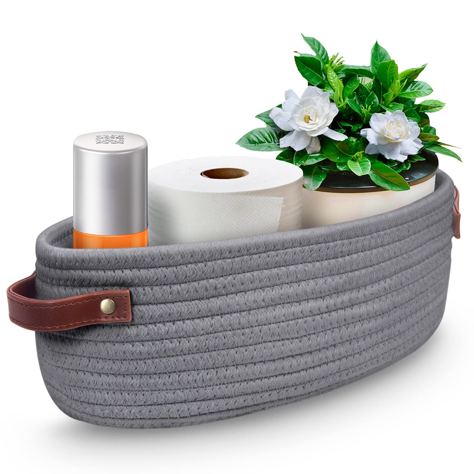 Bathroom Storage Organizer Toilet Paper Basket, Small Woven Storage Basket for Toilet Tank Top, Home Decor Organizing Baskets for Bathroom, Bedroom, Living Room
