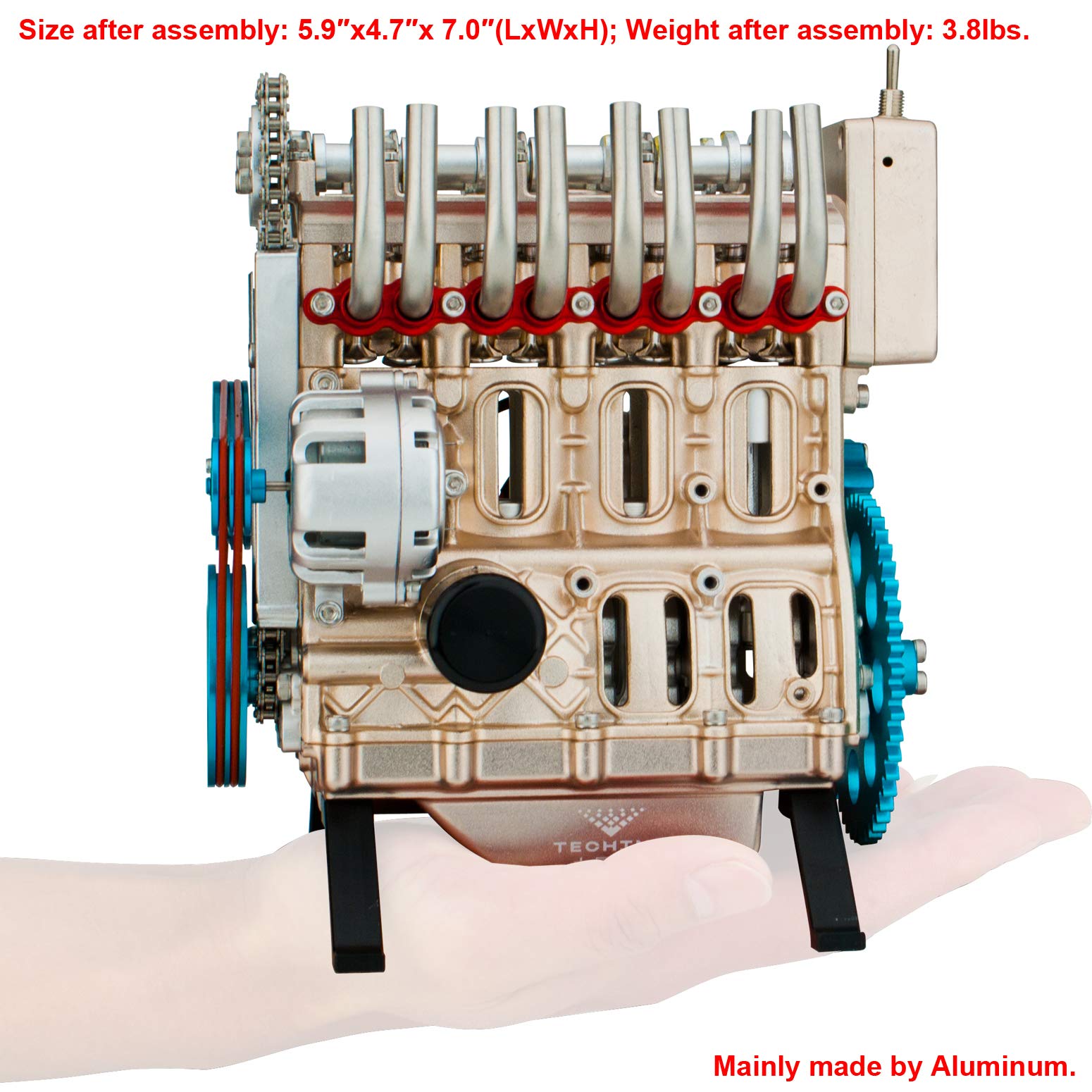DjuiinoStar Vehicle Engine Model Assembly Kit (300+ Pieces Components, 5 Hours Assembly Time), Four-Stroke Straight-Four Gas Engine Working Model, 4 Cylinder Engine Kit DM13-1