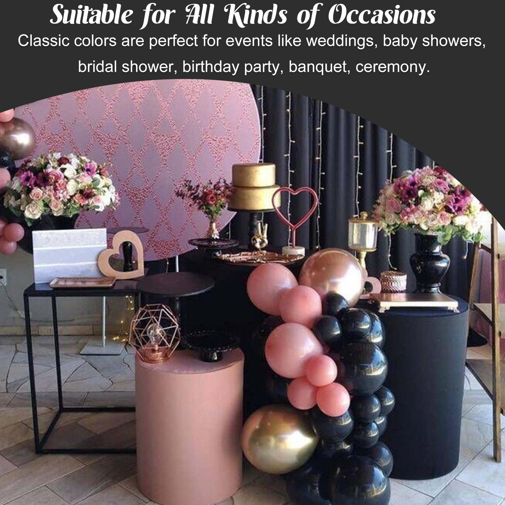 Spandex Cylinder Pedestal Stand Covers Set of 5 Stretchable Cylinder Plinth Covers Dessert Table Display Pillars Cover for Wedding Props Babyshower Birthday Party Event Decor (Black)