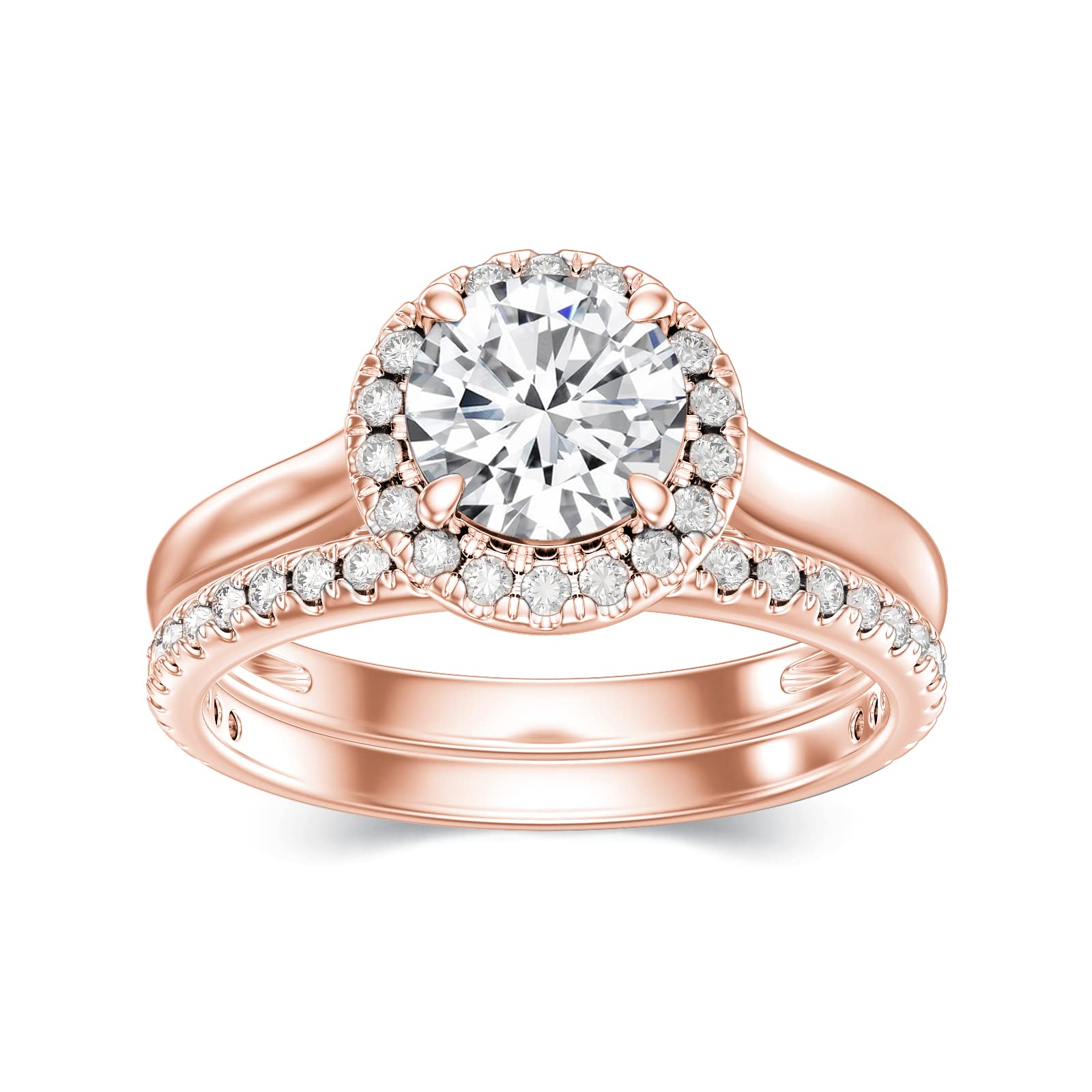 925 Sterling Silver 1-1/5 ct. tw. Moissanite Women's Bridal Sets Ring, 2-in-1 10K White Gold Wedding Engagement Ring Set for Women (925 Sterling Silver-Ring Size 6)