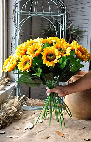 Charmly Artificial Sunflowers 5 Pcs Long Stem Fake Sunflowers Artificial Silk Flowers for Home Hotel Office Wedding Party Garden Decor 23.5'' High