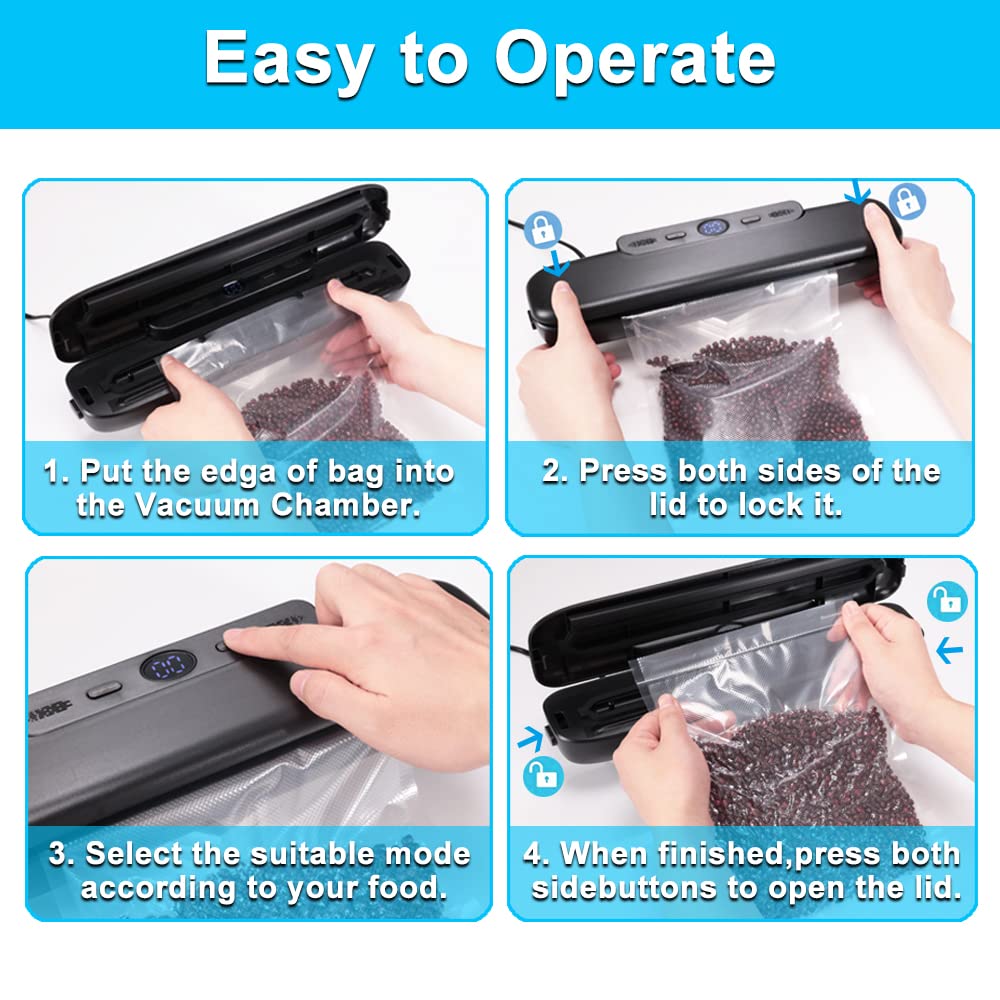 ADPTOYU Food Saver Vacuum Sealer Machine, Automatic LED Indicator Vacuum Sealer Machine with 10Pcs Vacuum Sealer Bags Starter Kit