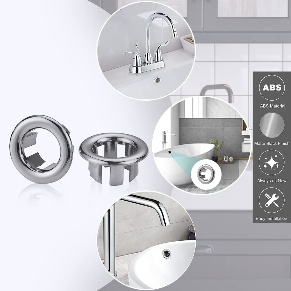 SKYPIA 4 Pcs Sink Overflow Ring Set Bathroom Accessary Kitchen Bathroom Sink Basin Overflow Cover Vanity Sink Overflow Cover (Silver)